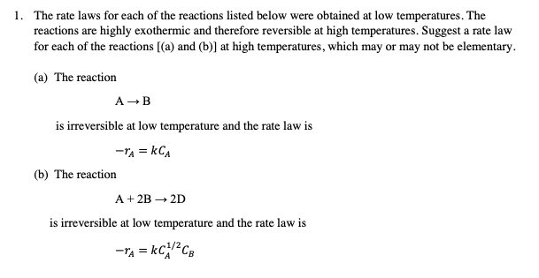 Solved The rate laws for each of the reactions listed below | Chegg.com