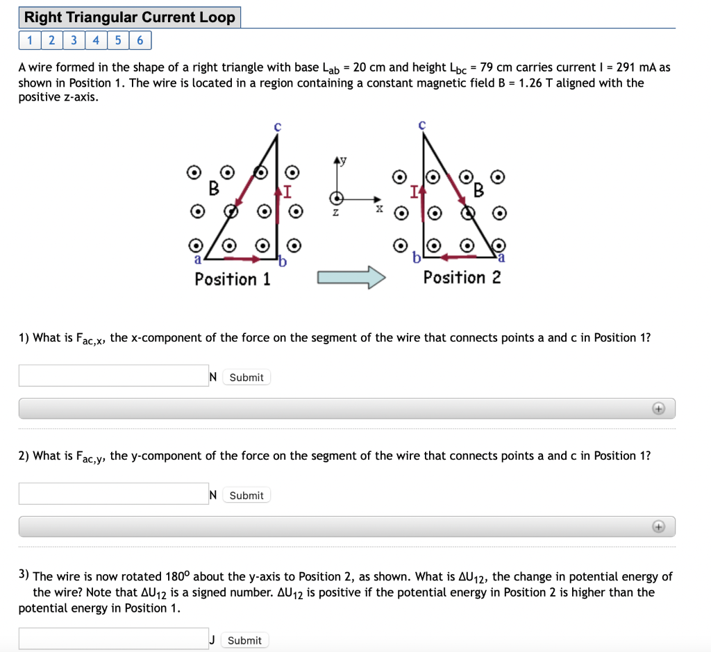 Solved Right Triangular Current Loop 1 2 3 4 5 6 A wire | Chegg.com