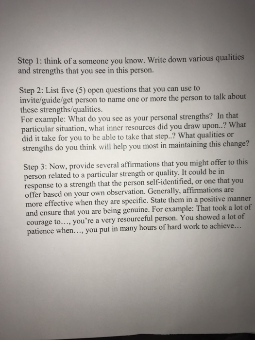 Solved Step 1: think of a someone you know. Write down | Chegg.com