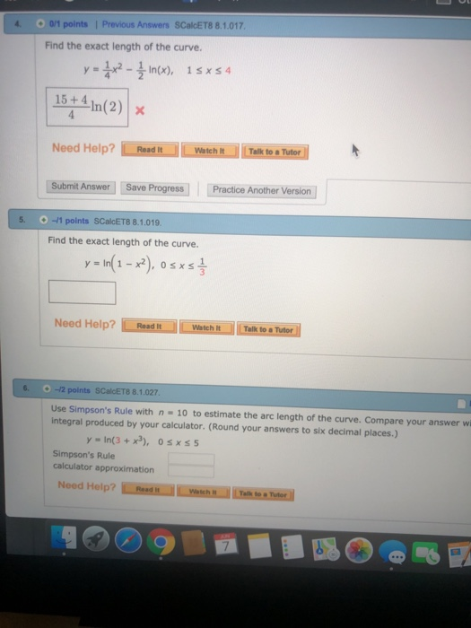 Solved O 0/1 points Previous Answers SCalcET8 8.1.017 Find | Chegg.com