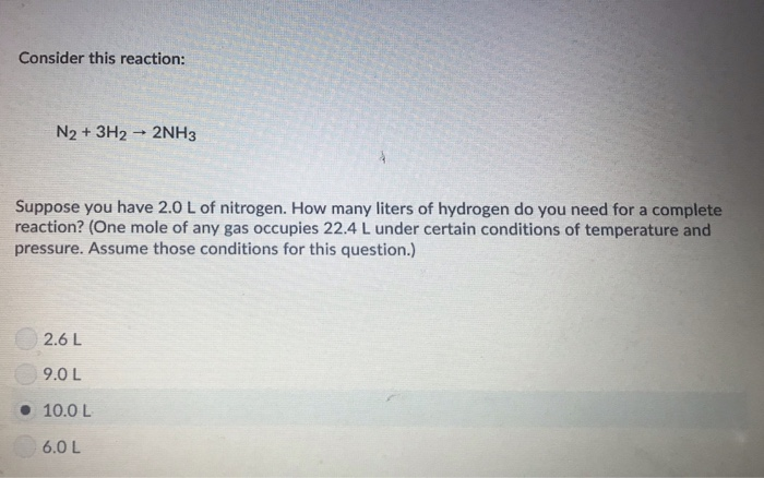 Solved Consider this reaction: N2 + 3H2 2NH3 Suppose you | Chegg.com