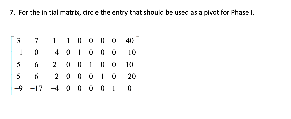Solved 7. For the initial matrix, circle the entry that | Chegg.com