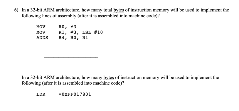 6) In a 32-bit ARM architecture, how many total bytes | Chegg.com