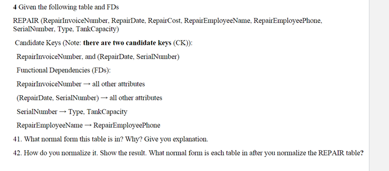 Solved 4 Given the following table and FDS REPAIR | Chegg.com