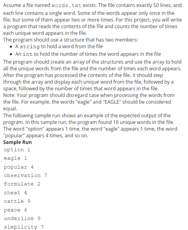 Solved Assume a file named words.txt exists. The file | Chegg.com