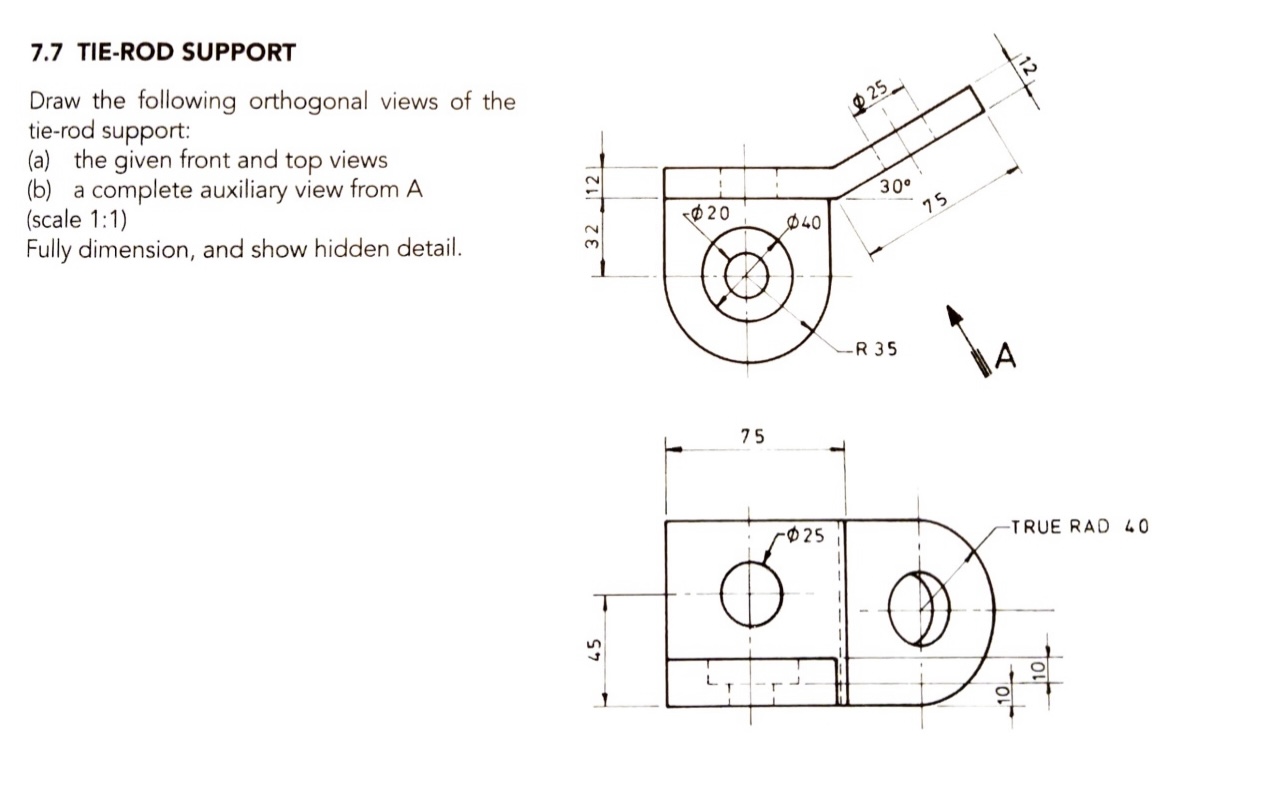 Solved 7.7 TIE-ROD SUPPORT Draw the following orthogonal | Chegg.com