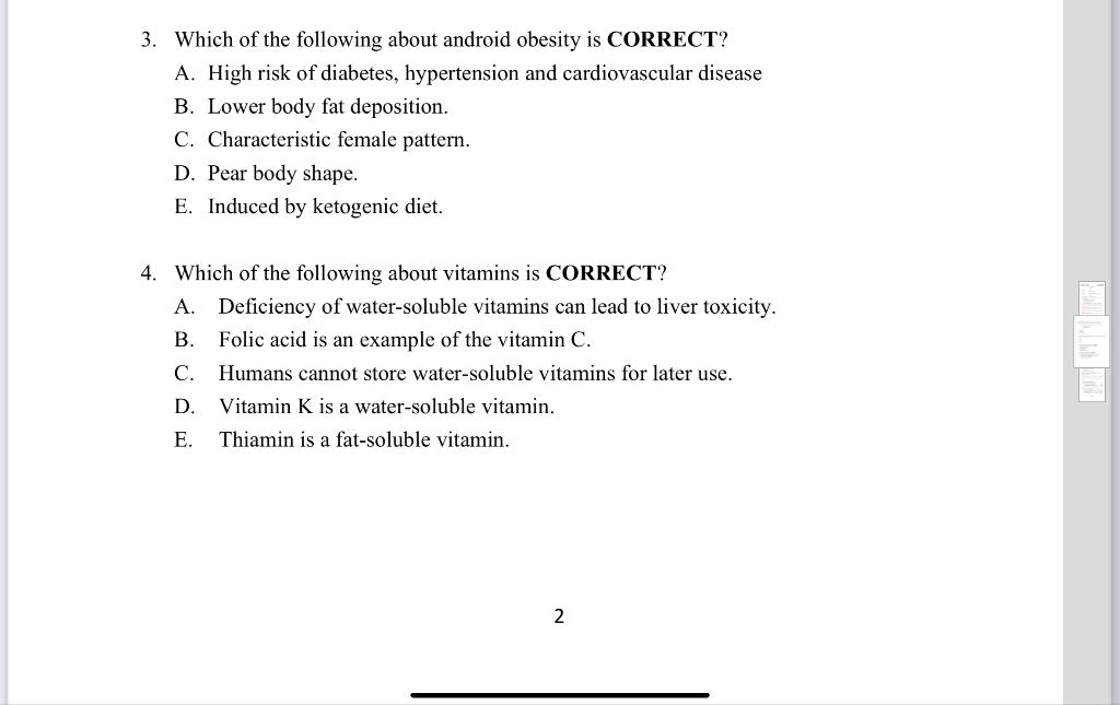 Solved 3. Which of the following about android obesity is | Chegg.com