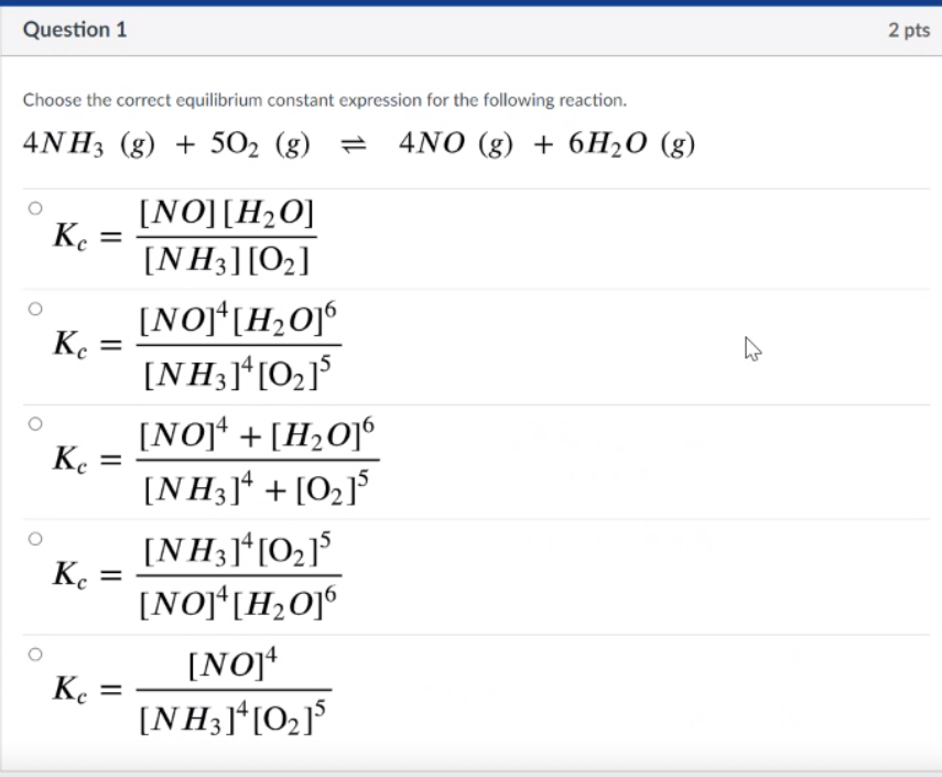 Solved Choose the correct equilibrium constant expression | Chegg.com