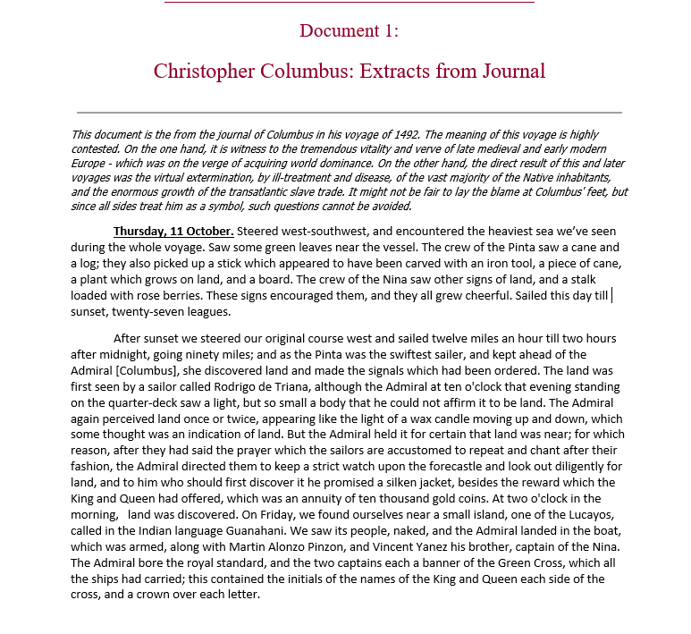 Christopher Columbus: Extracts from Journal This | Chegg.com