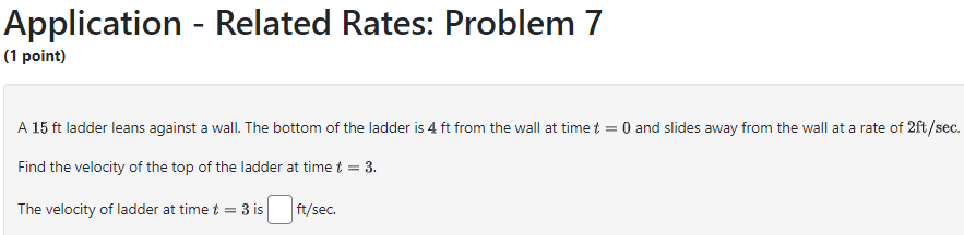 Solved Application - Related Rates: Problem 7 (1 point) A | Chegg.com