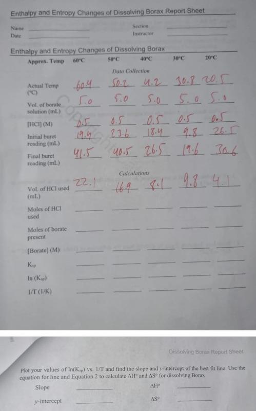 Solved Enthalpy and Entropy Changes of Dissolving Borax | Chegg.com