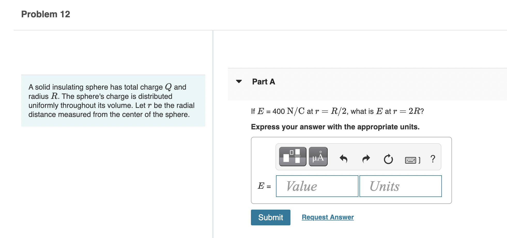 Solved A solid insulating sphere has total charge Q and Part | Chegg.com