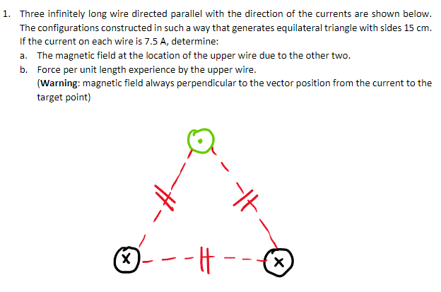 Solved 1. Three infinitely long wire directed parallel with | Chegg.com