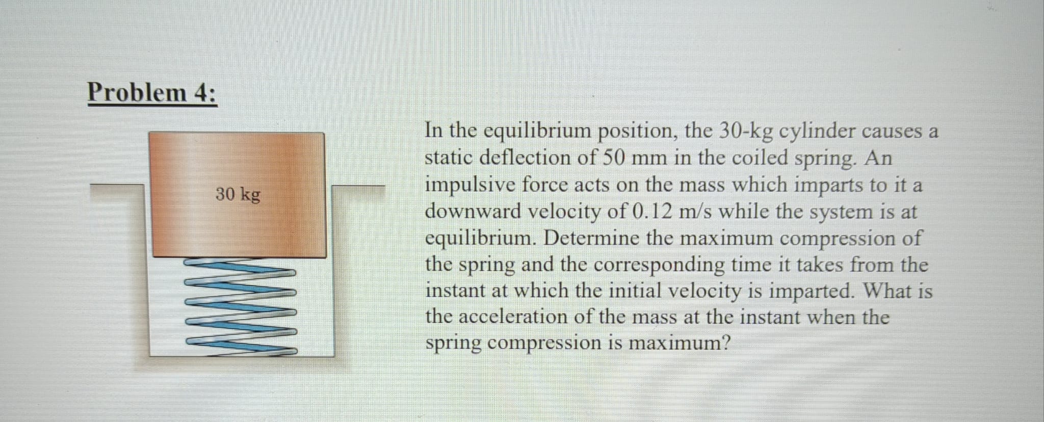 Solved Problem 4:In the equilibrium position, the 30-kg | Chegg.com