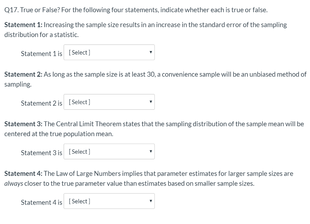 Solved Q17. True or False? For the following four | Chegg.com