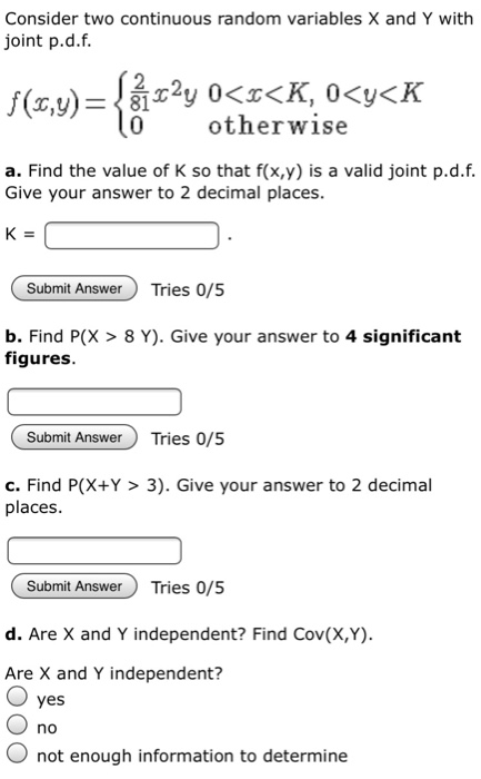 Solved Consider two continuous random variables X and Y with | Chegg.com