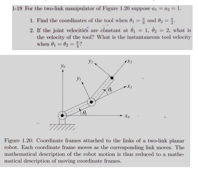 Solved 1-19 For the two-link manipulator of Figure 1.20 | Chegg.com