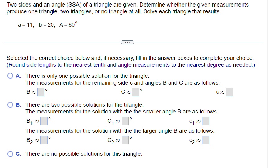 Solved Two sides and an angle (SSA) of a triangle are given. | Chegg.com