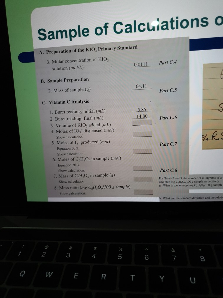 Solved Sample of Calculations a A. Preparation of the KIO, | Chegg.com