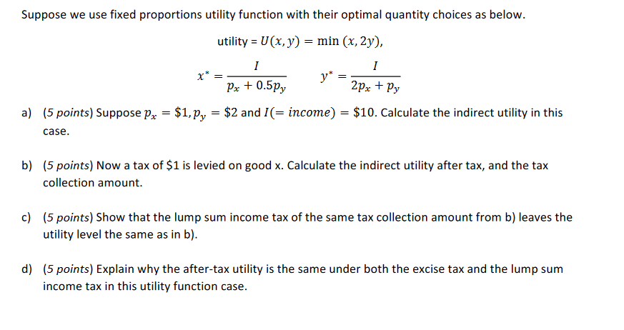 Solved Suppose we use fixed proportions utility function | Chegg.com