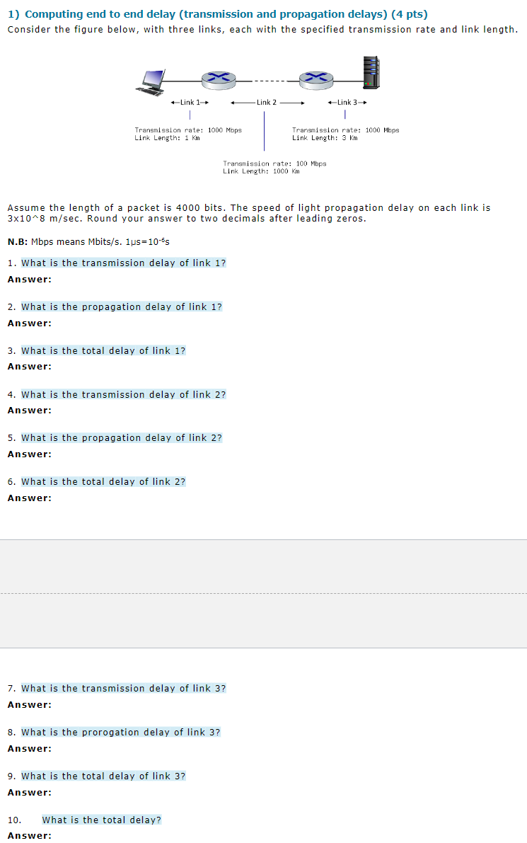 Solved 1 Computing End To End Delay Transmission And