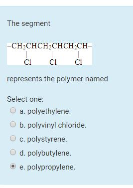 Solved The segment -CH2CHCH2CHCH2CH C Cl Cl represents the | Chegg.com