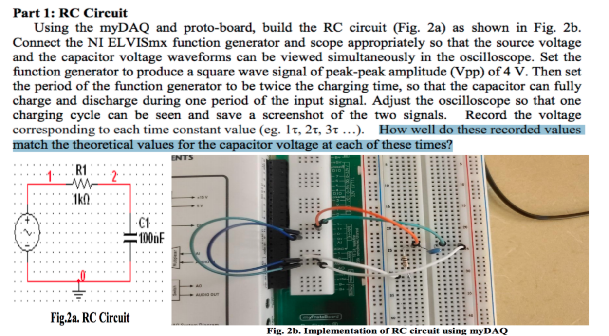 Solved Part 1: RC Circuit Using the myDAQ and proto-board, | Chegg.com