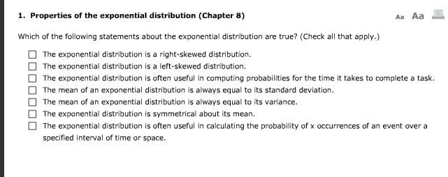 Solved 1. Properties of the exponential distribution | Chegg.com