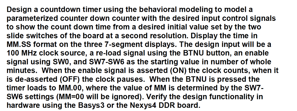 Design a countdown timer using the behavioral | Chegg.com