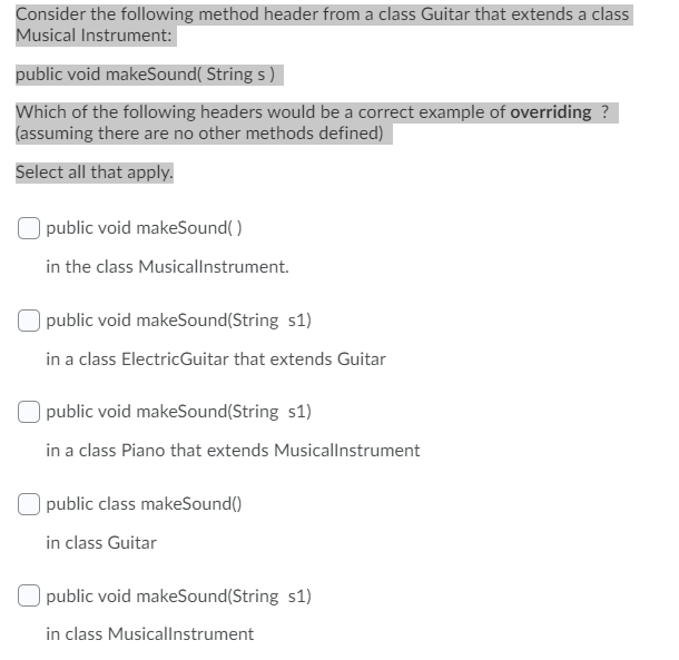 Solved Consider the following method header from a class | Chegg.com