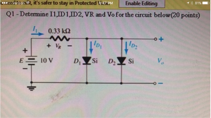 Solved Determine I1, ID1, ID2, VR and V_0 for the circuit | Chegg.com