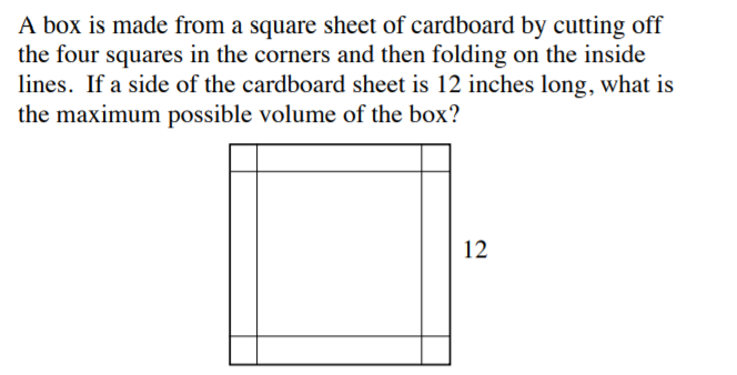 Solved A box is made from a square sheet of cardboard by | Chegg.com