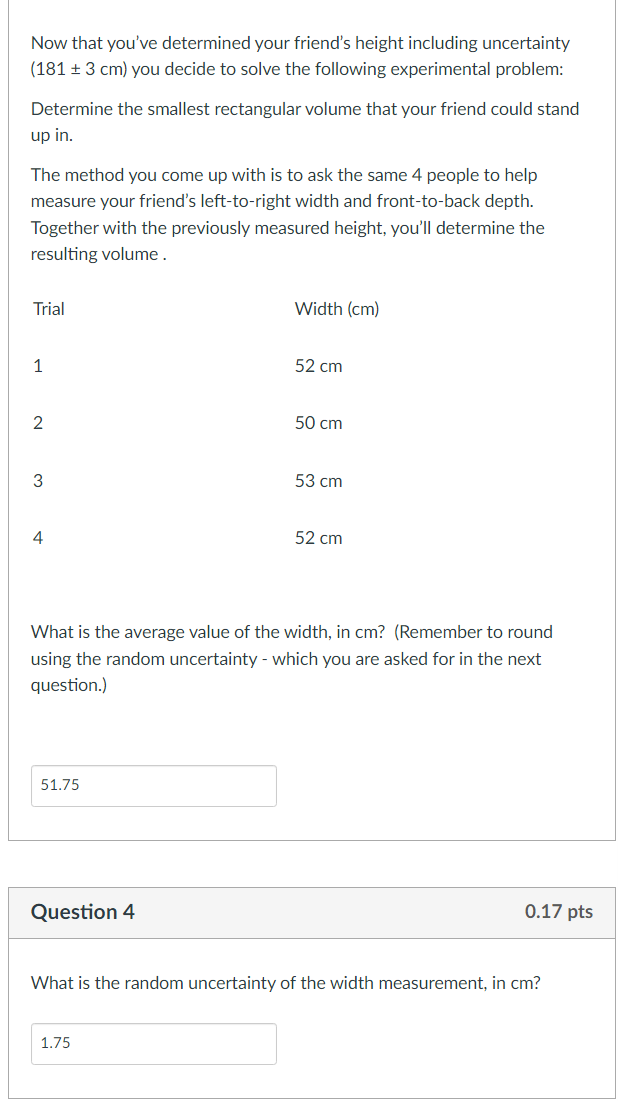 Solved What is the average value of the depth, in cm ? | Chegg.com