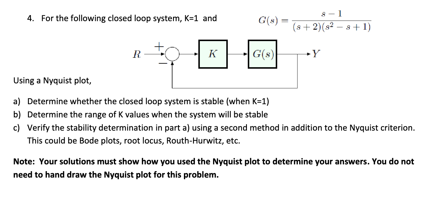Solved 4. For the following closed loop system, K=1 and | Chegg.com
