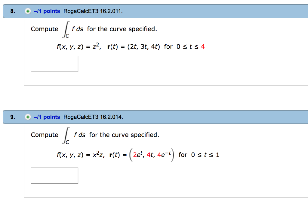 Solved 8. -/1 points RogaCalcET3 16.2.011 Compute fds for | Chegg.com