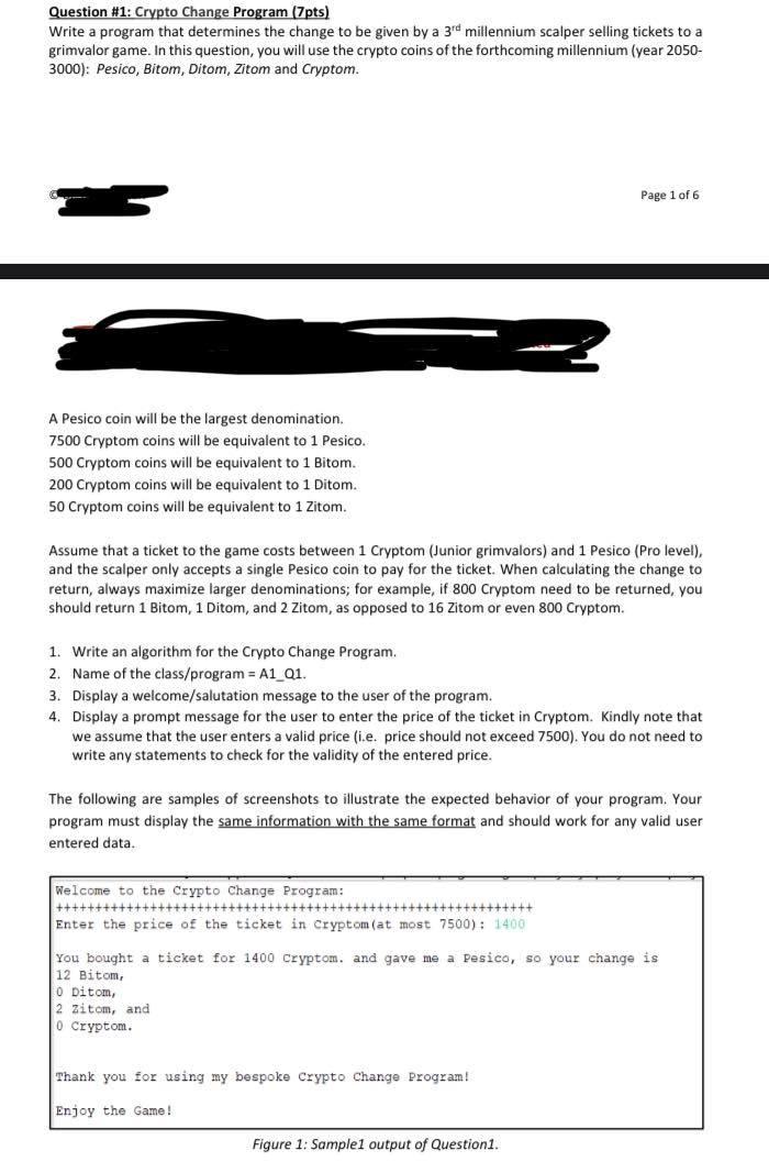 Solved Question \#1: Crypto Change Program (7pts) Write a | Chegg.com