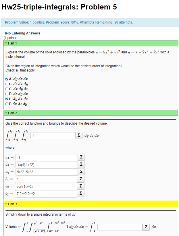 Solved Hw25-triple-integrals: Problem 5 Problem Value: 1 | Chegg.com