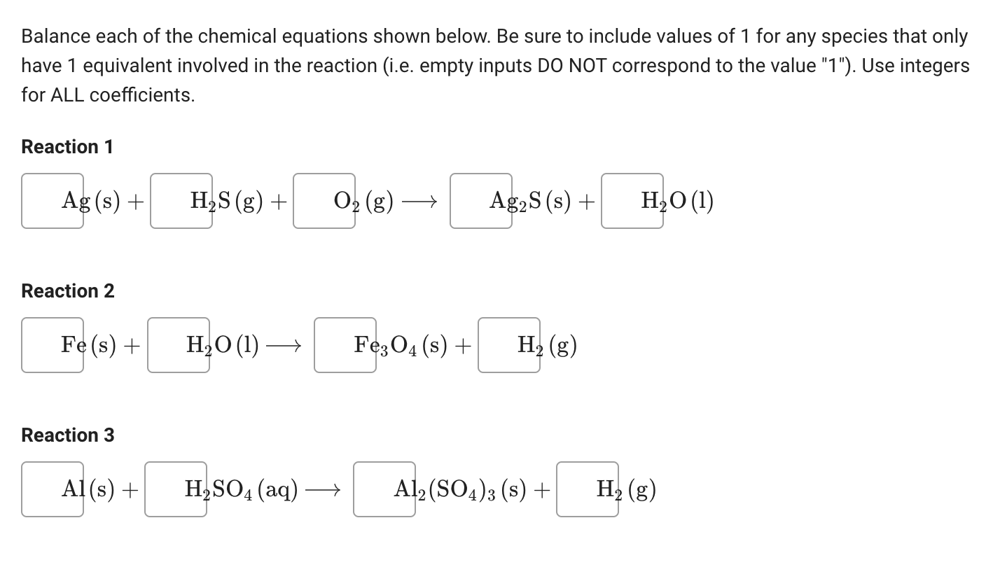 Solved Balance each of the chemical equations shown below. | Chegg.com