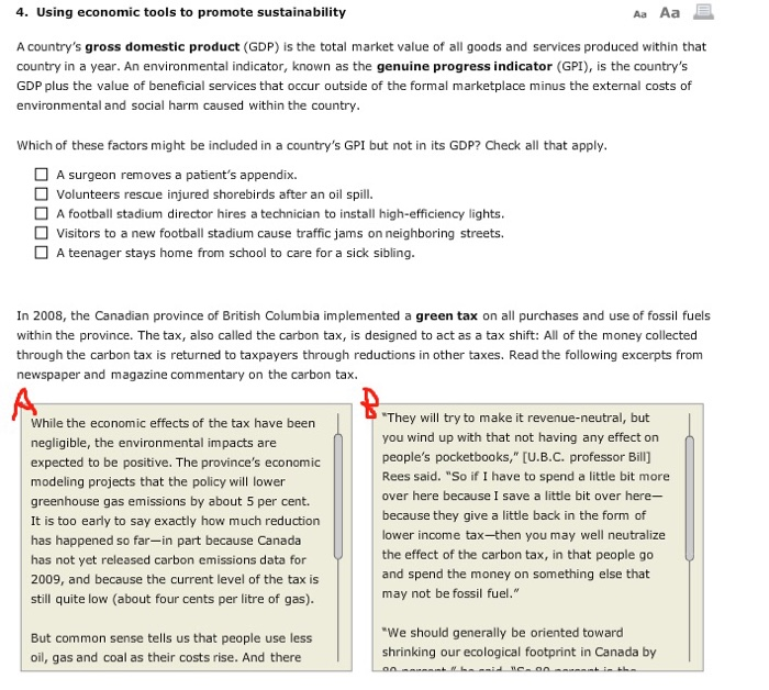 Solved 4. Using economic tools to promote sustainability Aa | Chegg.com