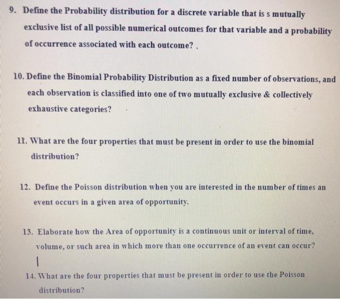 Solved 9. Define the Probability distribution for a discrete | Chegg.com