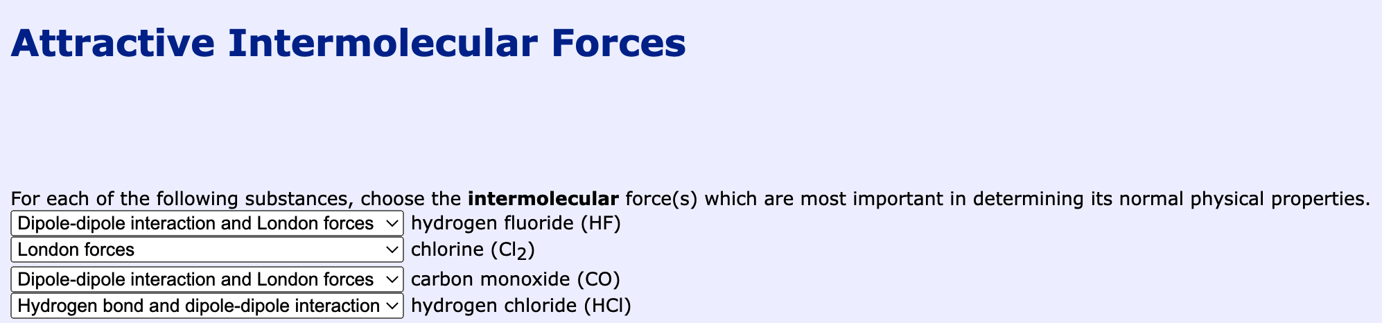 Solved Attractive Intermolecular Forces For each of the | Chegg.com
