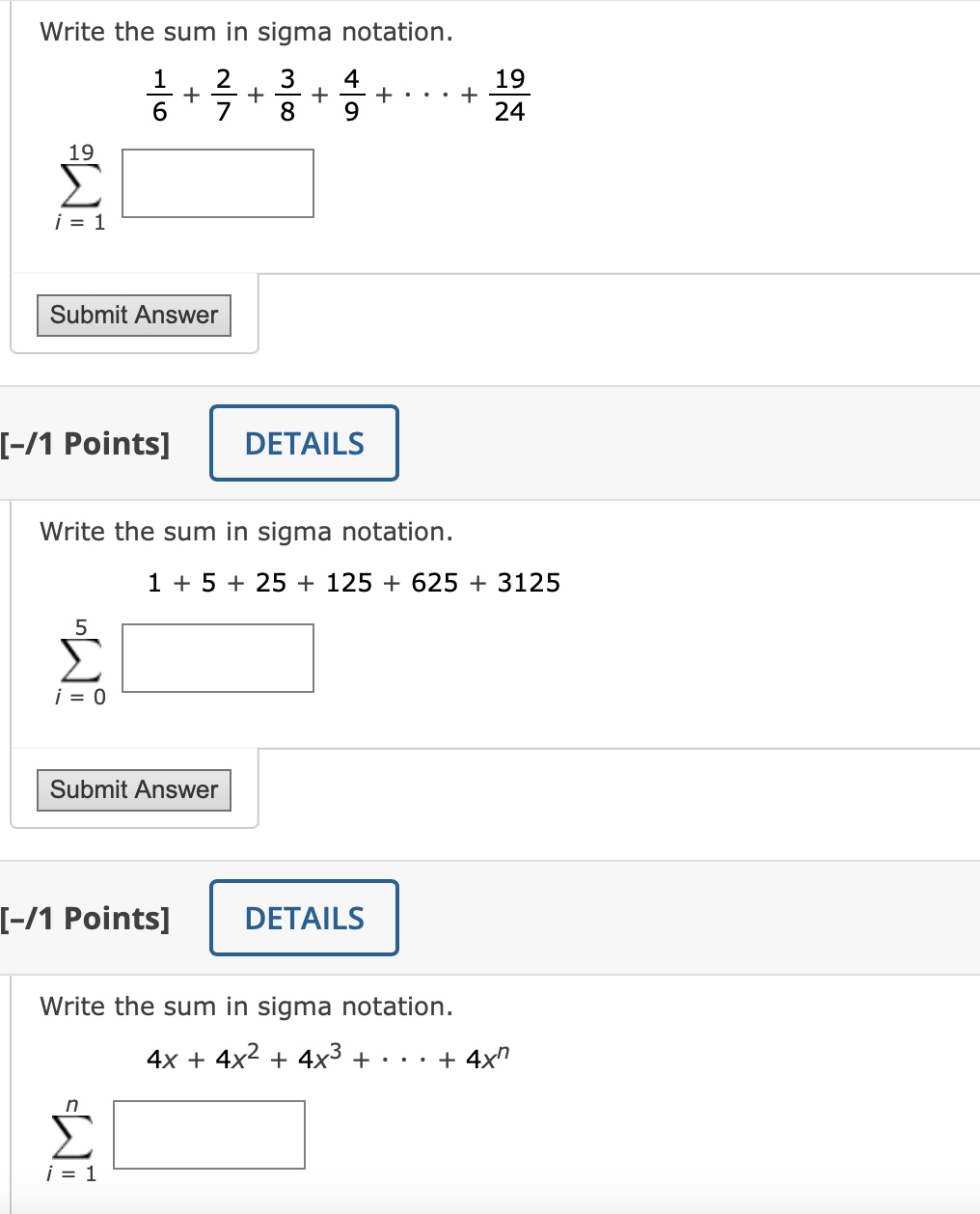 Solved Write the sum in sigma notation. | Chegg.com