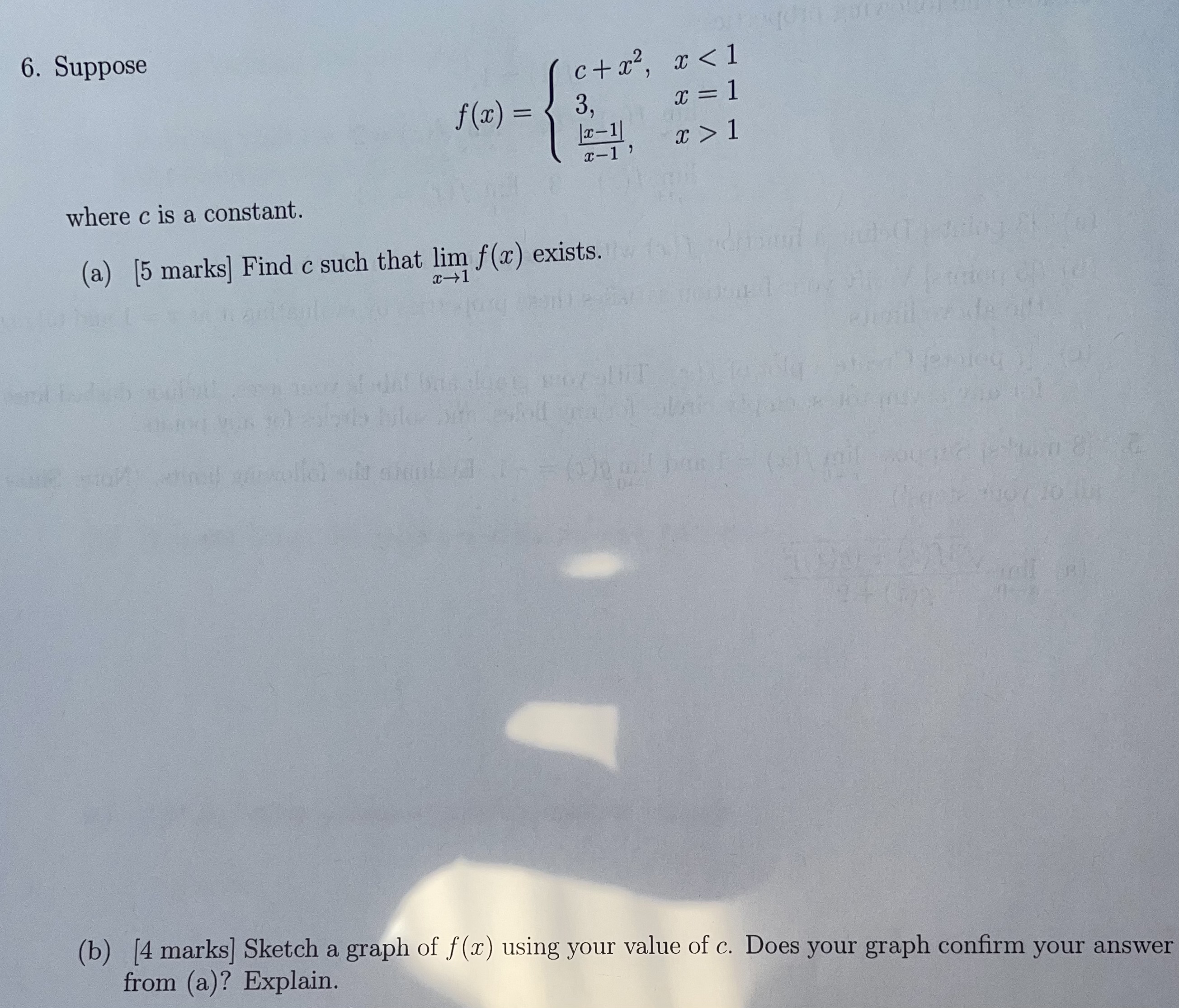 Solved 6. Suppose f(x)=⎩⎨⎧c+x2,3,x−1∣x−1∣,x 1 where c | Chegg.com