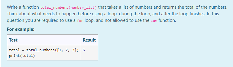 Solved Write a function total_numbers(number_list) that | Chegg.com