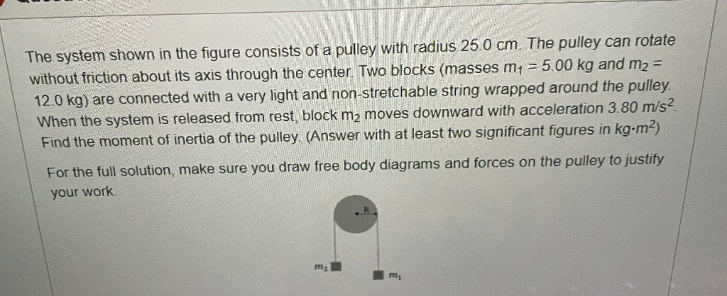 Solved The system shown in the figure consists of a pulley | Chegg.com
