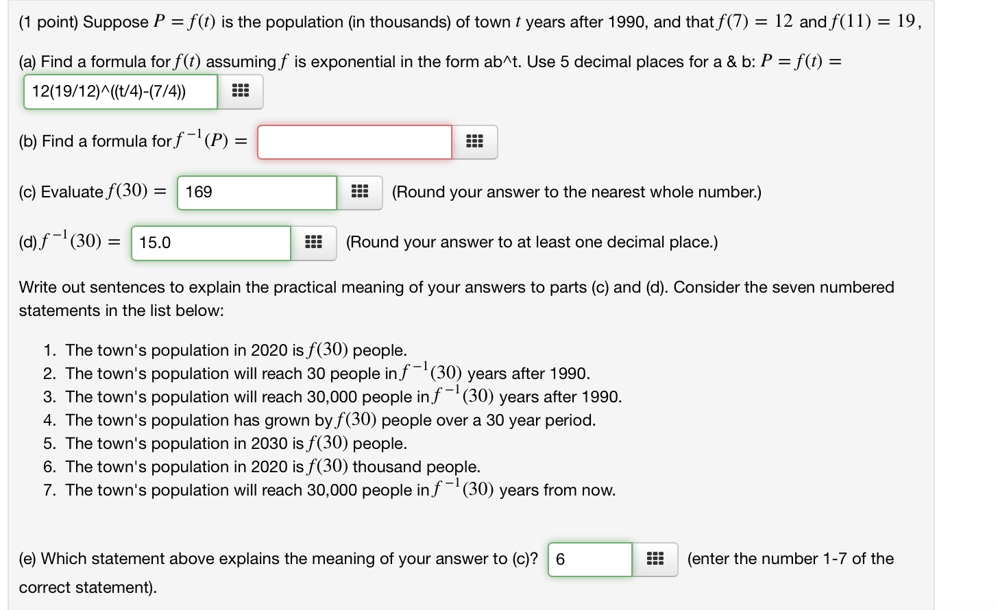 Solved (1 point) Suppose P = f(t) is the population (in | Chegg.com