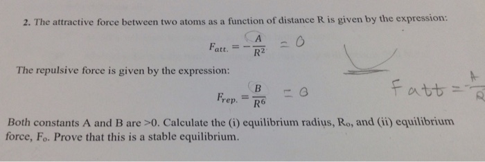 Solved 2. The attractive force between two atoms as a | Chegg.com