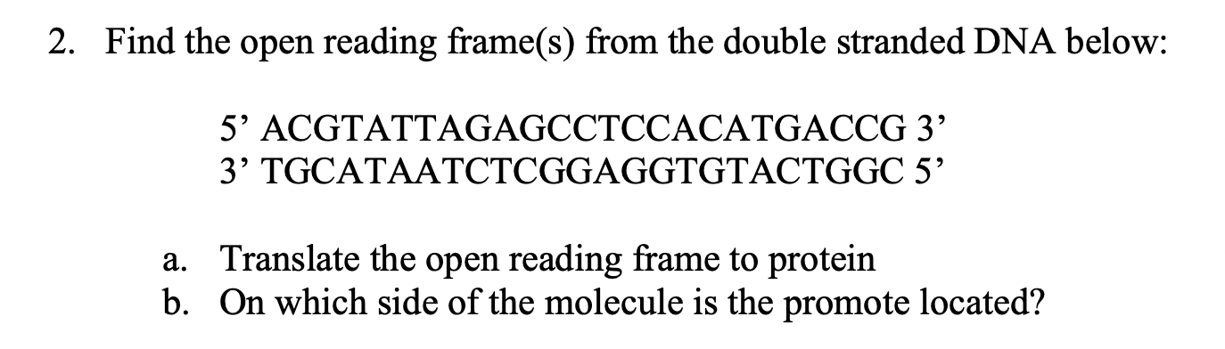 Solved Find the open reading frame(s) from the double | Chegg.com
