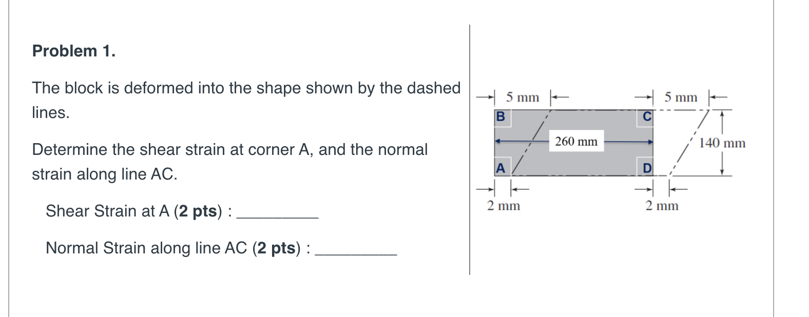 Solved Problem 1. The block is deformed into the shape shown | Chegg.com
