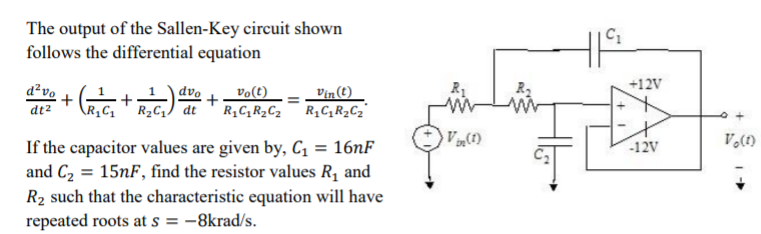 Solved The output of the Sallen-Key circuit shown follows | Chegg.com